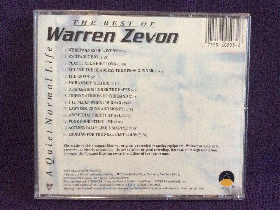 Warren Zevon : A Quiet Normal Life: The Best of Warren Zevon CD (1987 ...