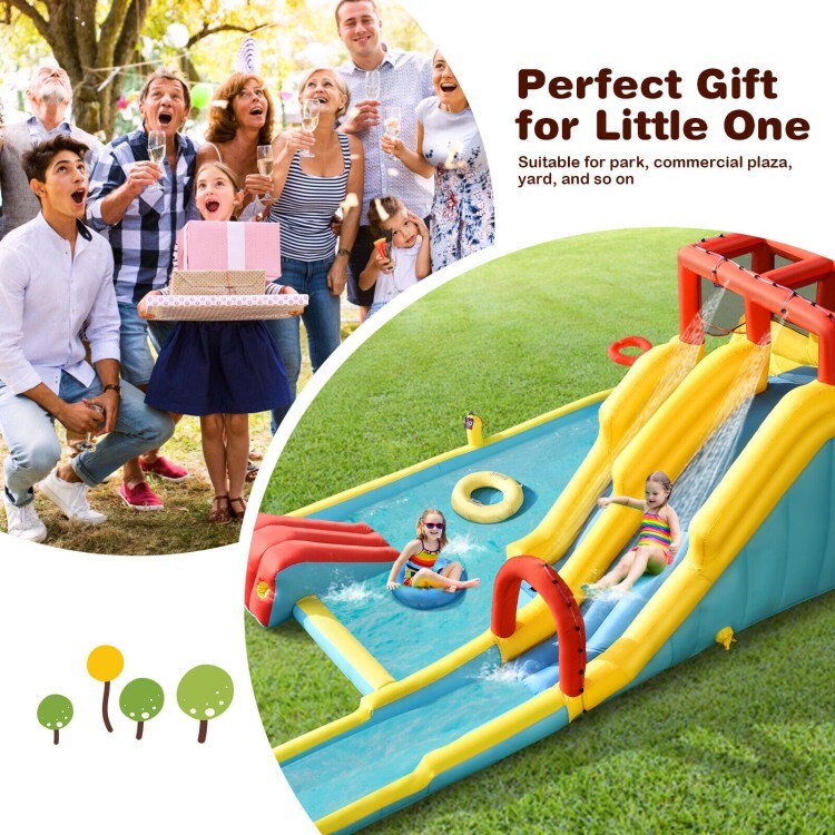 7-in-1 Kids Inflatable Dual Slide Water Park Climbing Bouncer with 735W ...