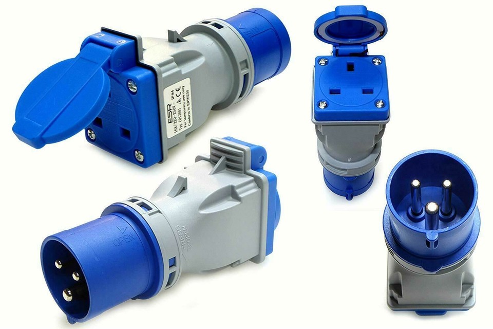 16Amp 240v Blue Interlocked socket Plug Coupler Wall Socket Splitter ...