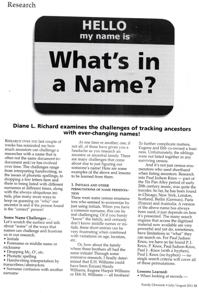 Family Chronicle Magazine Name Challenges Counterfeit Ancestors U.S ...