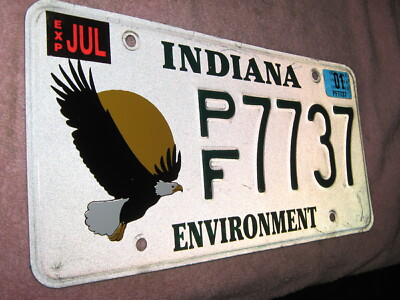 Indiana License Plate, "ENVIRONMENT", P F 7737, Fantastic Eagle ...