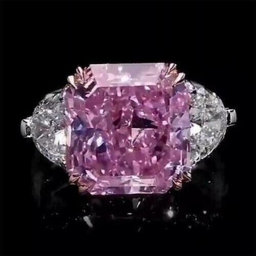Engagement Ring 14K White Gold Plated 4Ct Asscher Cut Pink Sapphire Lab ...
