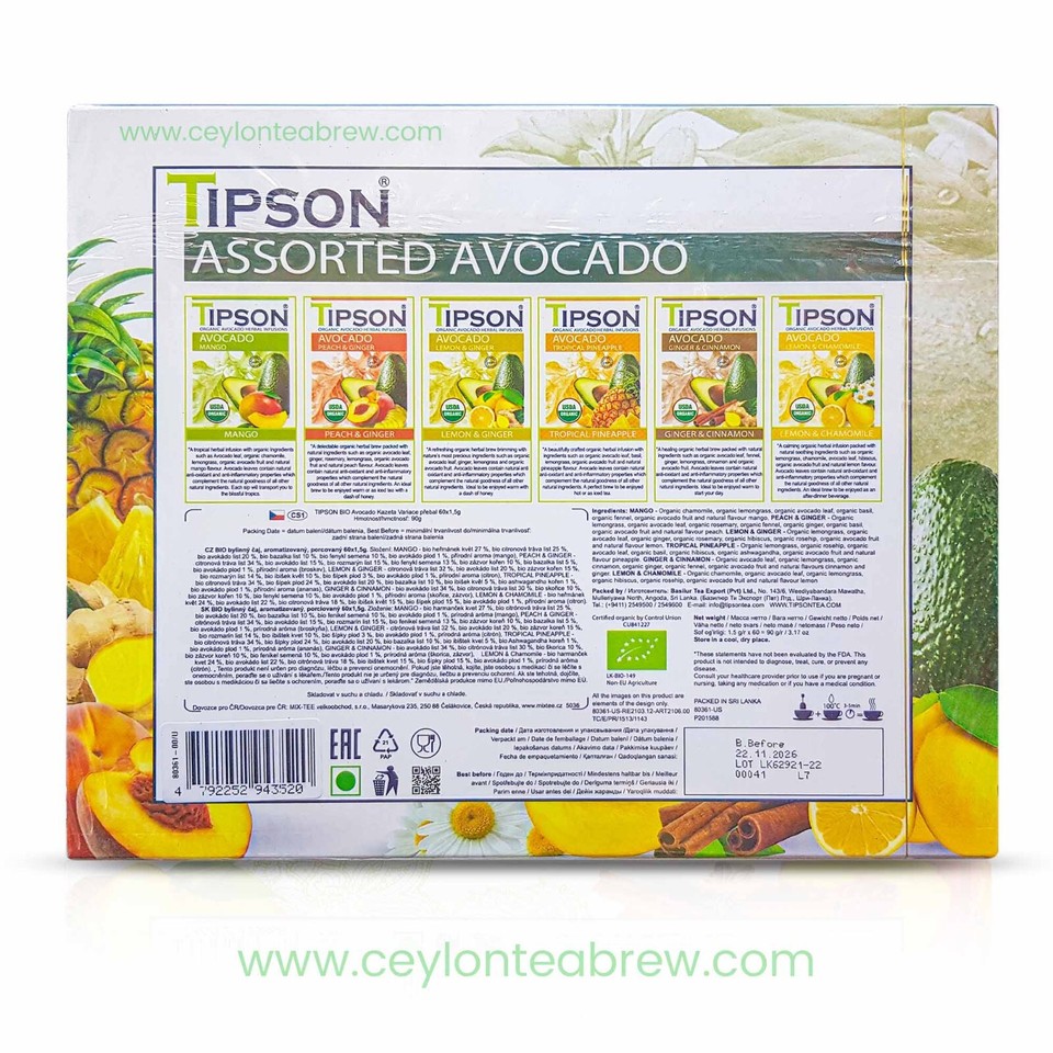 Tipson Ceylon Organic Avocado herbal infusions 60 assorted bags Pineapple lemon | eBay