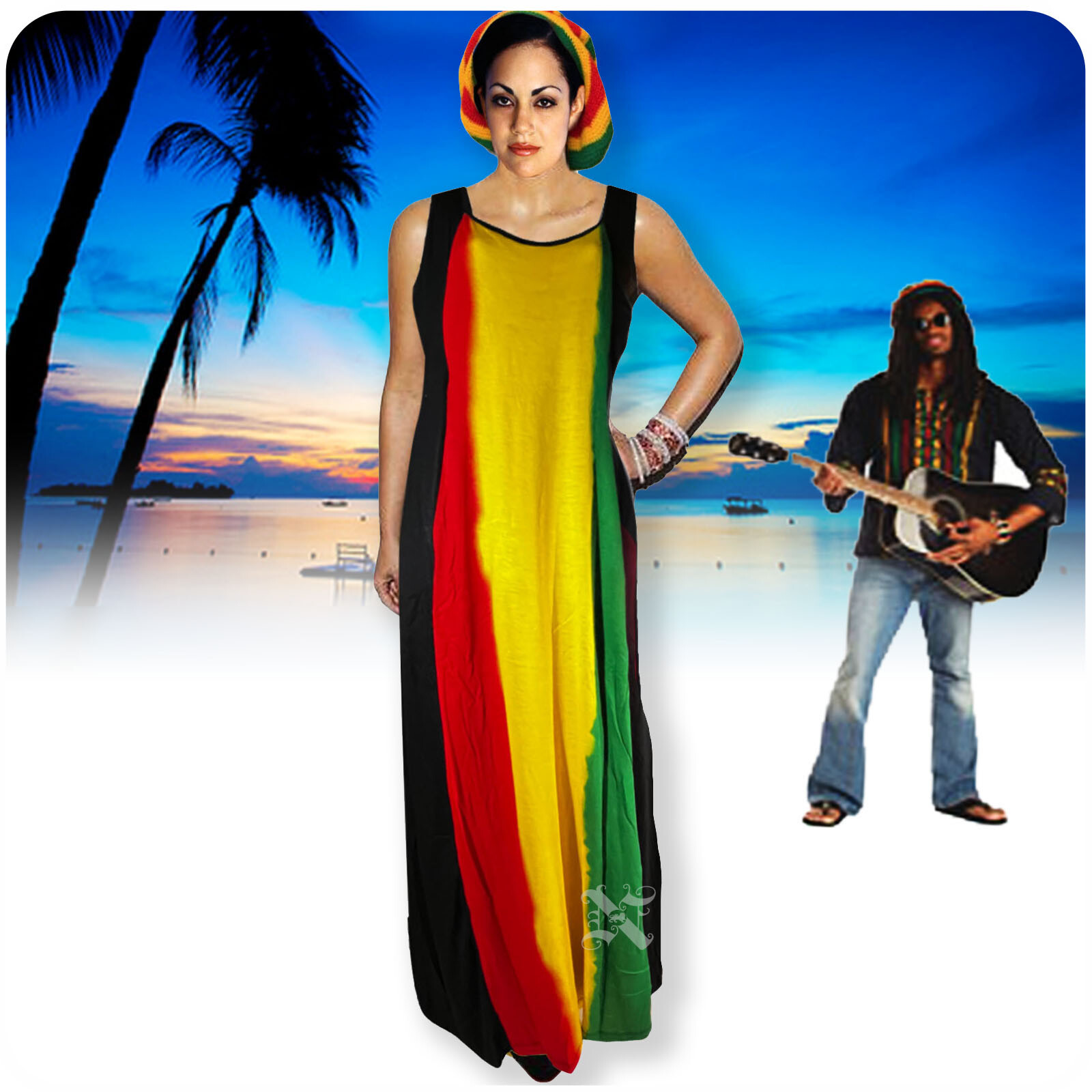 Reggae Rasta Colors Ladies Ethnic Africa Caribbean Jamaica Beach Maxi ...
