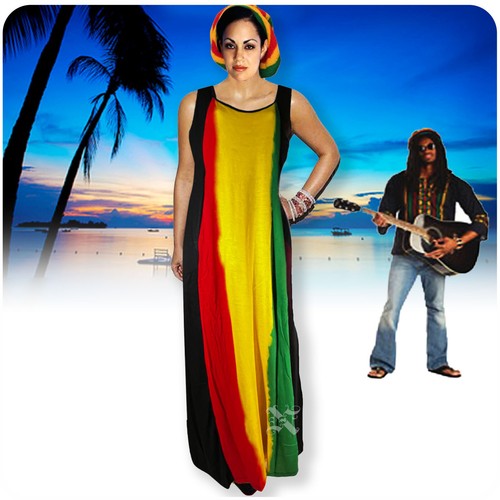 Reggae Rasta Colors Ladies Ethnic Africa Caribbean Jamaica Beach Maxi ...