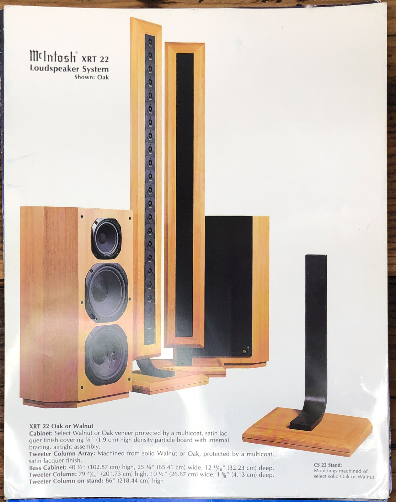 Mcintosh XRT-22 XRT22 Speaker Card Stock Data / Spec Sheet *Original ...