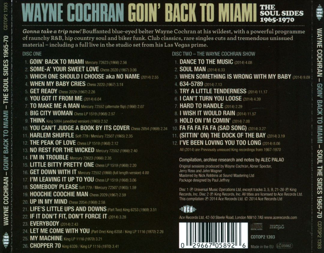 WAYNE COCHRAN GOIN' BACK TO MIAMI: THE SOUL SIDES 1965-1970 NEW CD ...