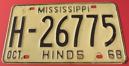 1968 Mississippi License Plate H-26775 Hinds County Jackson Terry ...