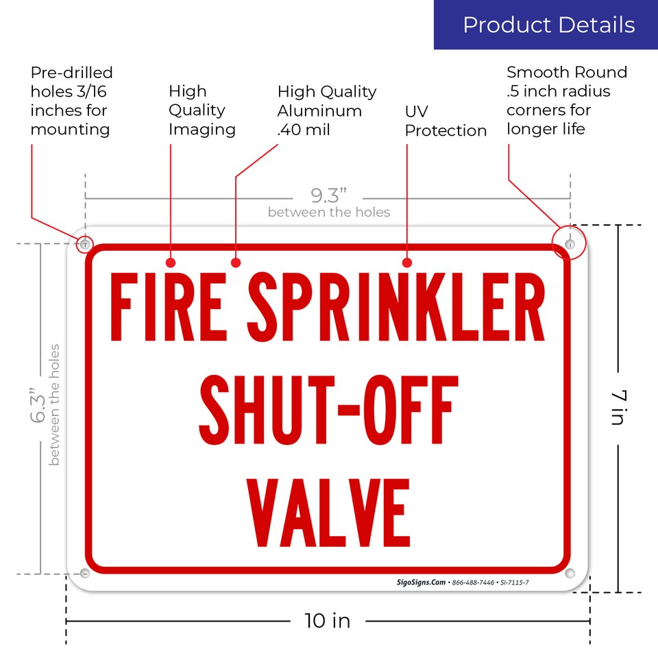 Fire Sprinkler Shut Off Valve Sign, 10x7 Rust Free Aluminum | eBay
