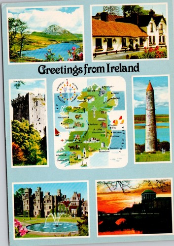 Greetings from Ireland Map Color Post Card Posted Vintage Postcard 1984 ...