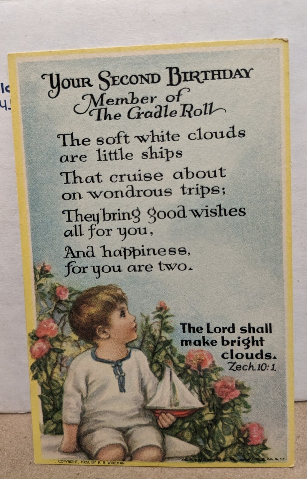 1929 2nd Birthday Member Of The Cradle Roll Sunday School Postcard K R ...