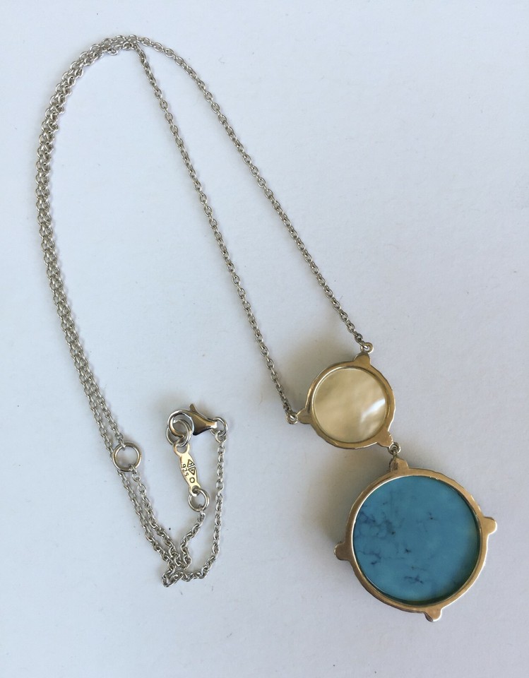 JUDITH JACK 925 Sterling Silver Marcasite Necklace Turquoise Mother of ...