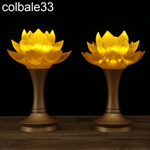 2pcs 7.5" 19cm Colored glaze Liuli LED Lotus lamp Temple shrine lights ...