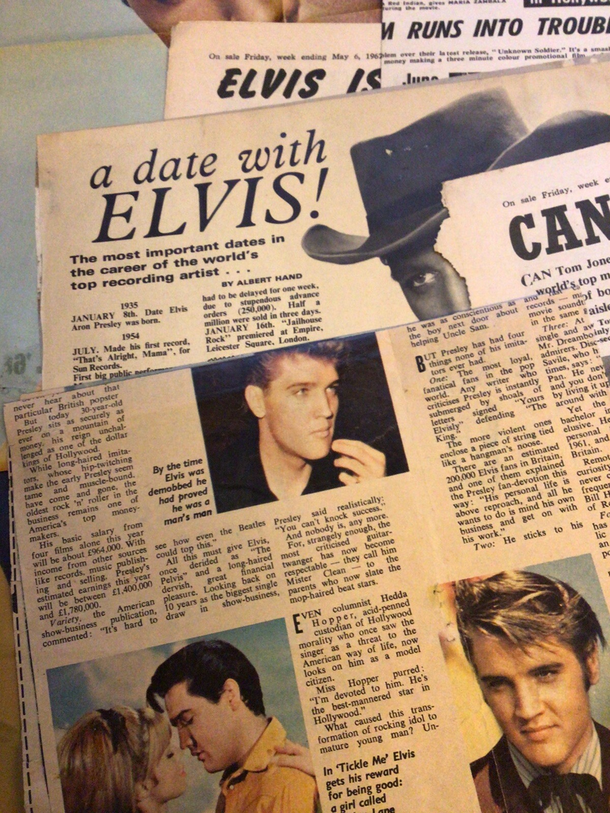 Elvis Presley Newspaper Clippings , Face Card And Poster , All Vintage ...