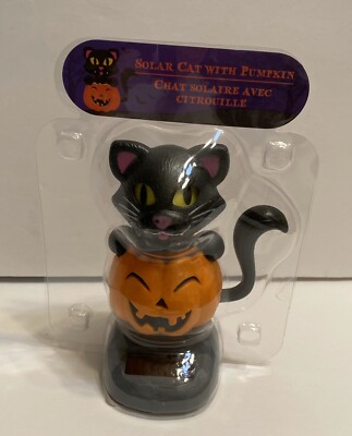 Solar-Powered-Dancing-Bobble-Head-Black-Cat-In-Pumpkin-with-Moving-Tail ...