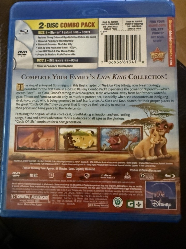 The Lion King 2: Simba's Pride (Blu-ray, 1998) 786936813418| eBay