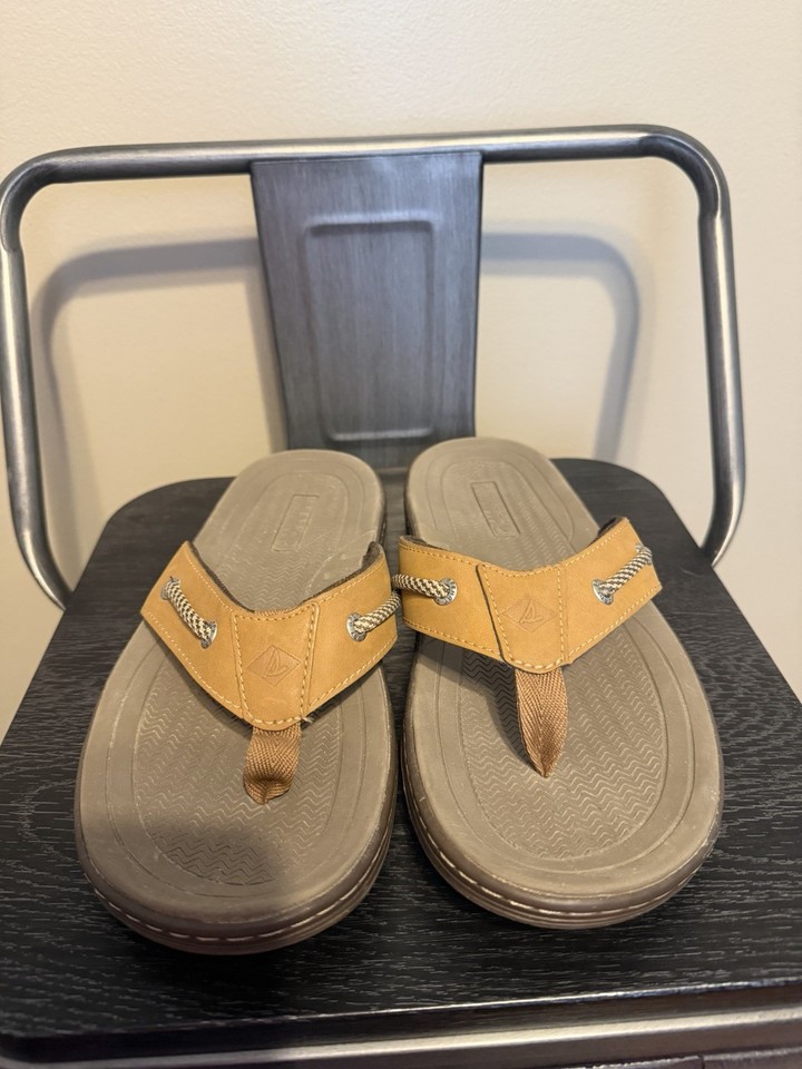Sperry Men’s 8 Leather Thong Flip Flop Sandals Brown Casual Beach | eBay