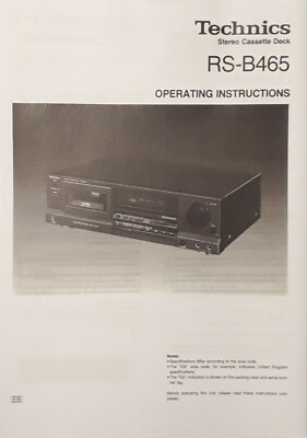 Technics RS-B465 Stereo Cassette Tape Player Operating Instruction ...