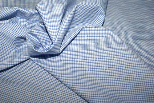 Light Blue Check Cotton Fabric, Embroidered, Light / Mid Weight, By the ...