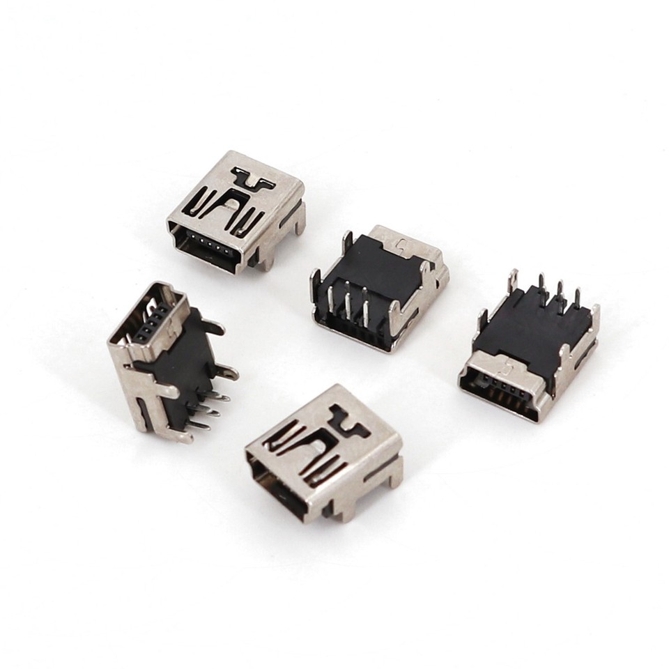 100Pcs Mini USB Type B 4 Legs Female 5-Pin Right Angle DIP PCB Socket ...