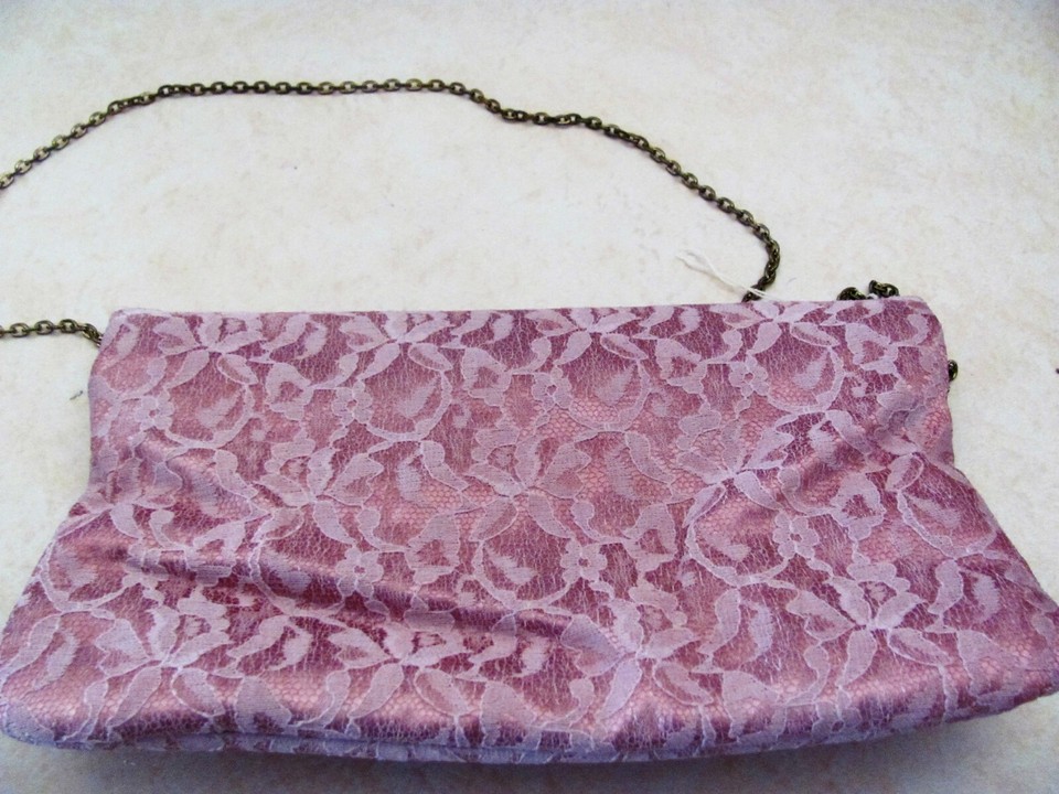 Vintage Pink Lace Purse Gold Tone Chain Sold by Kinney Shoes | eBay