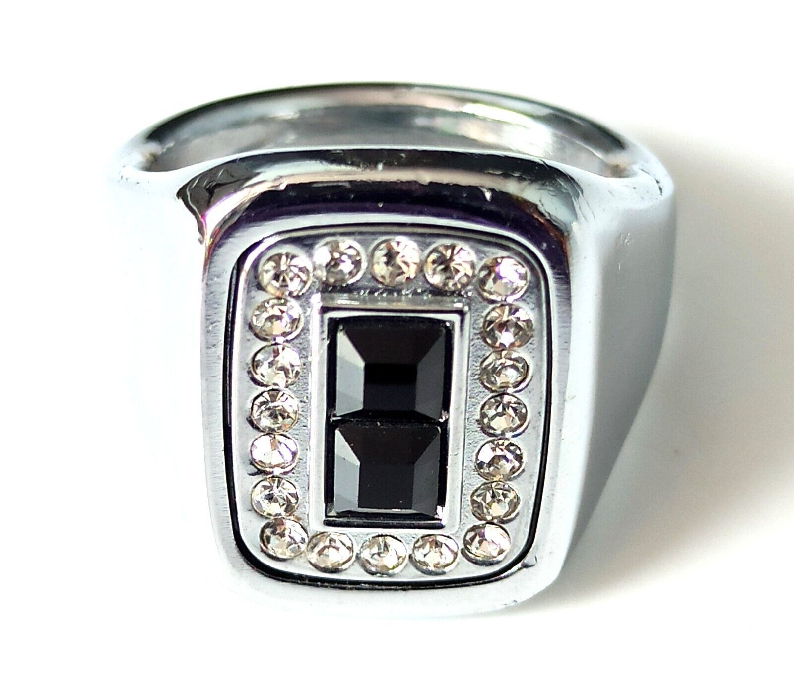 Luxury Solid Silver Plated Two Tone Lab-Created Onyx Top Men's Ring Size 9 , F54 | eBay