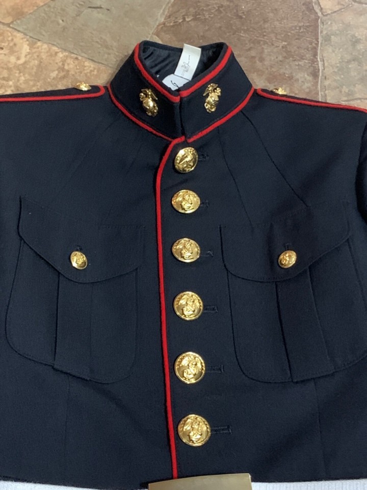 USMC Marine Corps Enlisted E-3 Dress Blues Blouse Jacket & Belt Size ...
