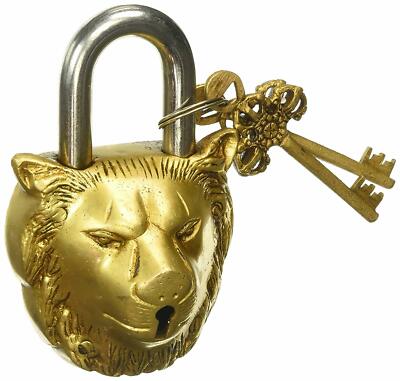 Brass Handicraft Antique Finished Lion King Functioning Door Padlock ...