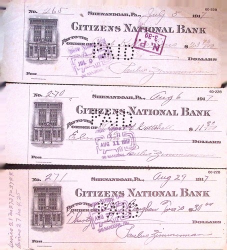 Citizens National Bank Check 1917 Shenandoah PA Checks (3) | eBay