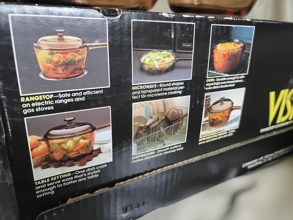 Corning ware rangetop cookware 7 pieces, V-286, Vision amber glass 1987 ...