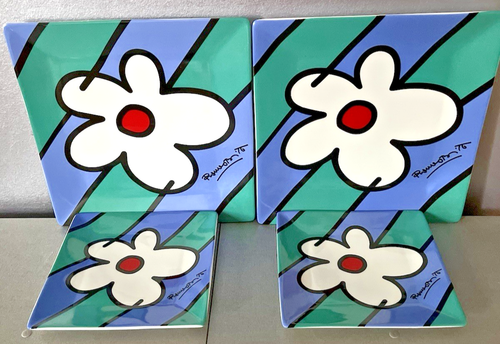 Four (4) Romero Britto Art Plates 2 Large and 2 Small Never Displayed ...