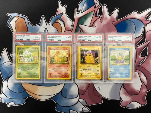 PSA 10 GEM MINT Pokemon Slab Lot-1999 Base Pikachu Charmander Squirtle ...