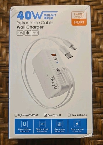4-in-1 Retractable Wall Charger – Dual USB & C, 40W Fast Charging ...