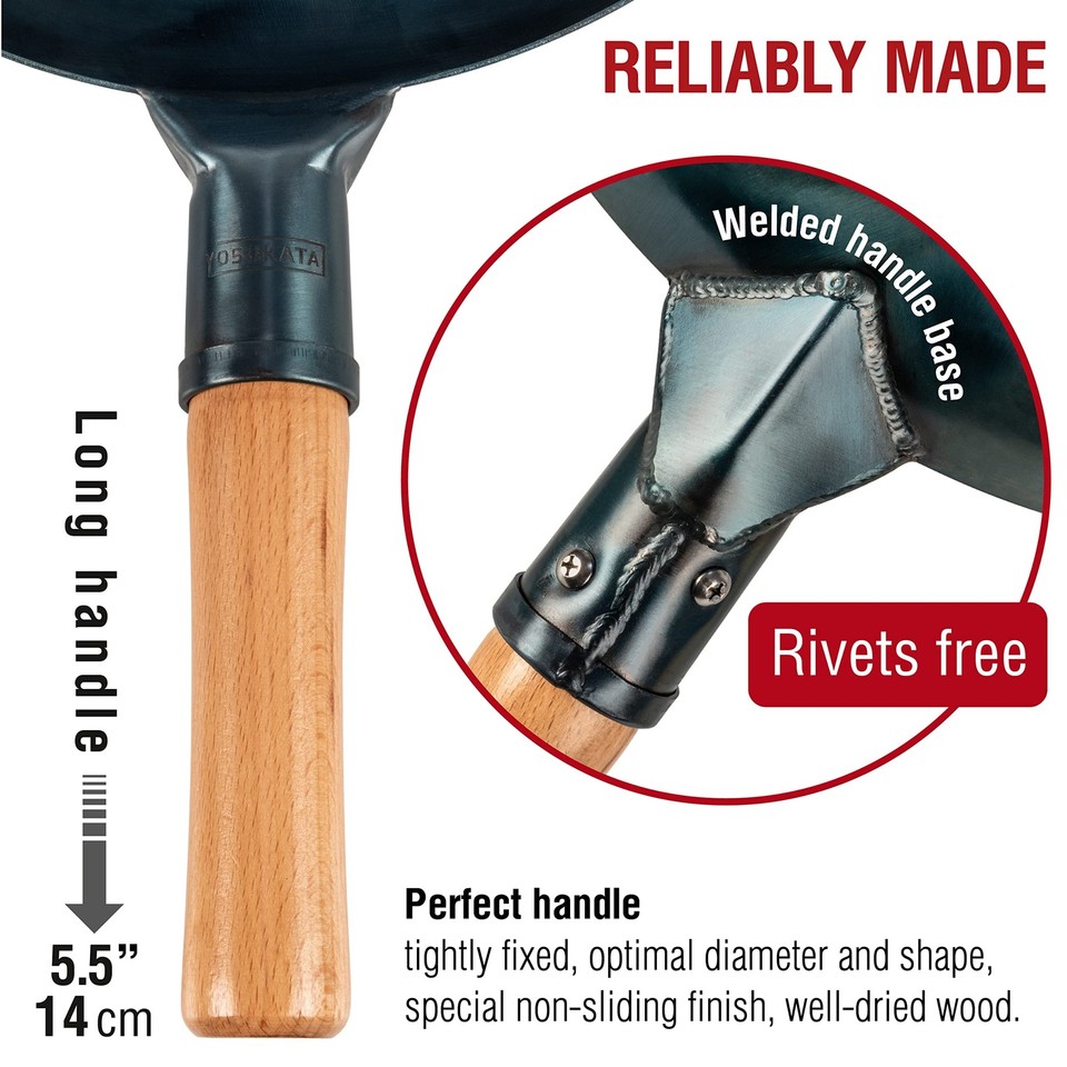 YOSUKATA 13.5” Blue Carbon Steel Wok Pan – Pre-Seasoned Flat Bottom Wok ...