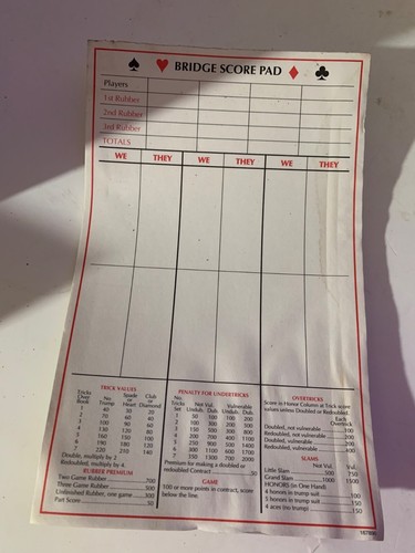 Bridge Score Pad 60 Sheets 5"x8" The Paper Factory Of Wisconsin Inc ...