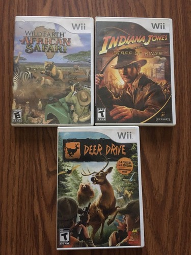 Wii Nintendo Deer Drive, Indiana Jones, Wild Earth African Safari LOT ...