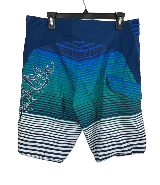 Salt Life Men's Striped Stingray Water Board Shorts, Emerald Green/Blue ...