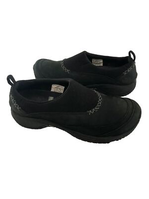 MERRELL ENCORE STOWE Black Leather Mesh Wedge Clogs Loafers US 6 EUC | eBay