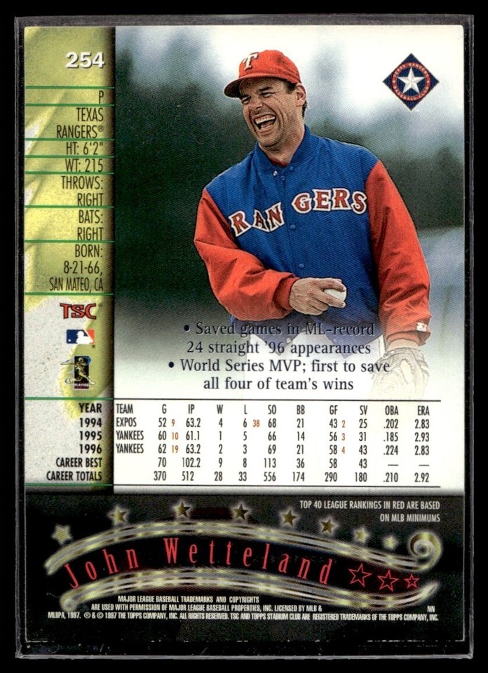 1997 Stadium Club TSC Matrix Baseball Card John Wetteland Texas Rangers ...