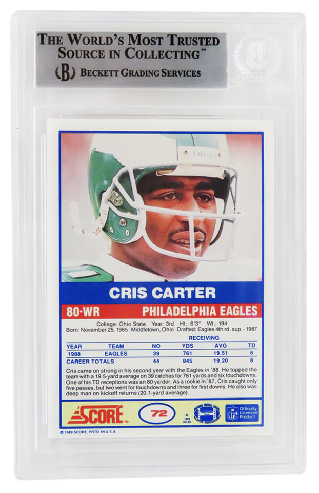 Cris Carter Signed Philadelphia Eagles 1989 Score Football Rookie Card ...