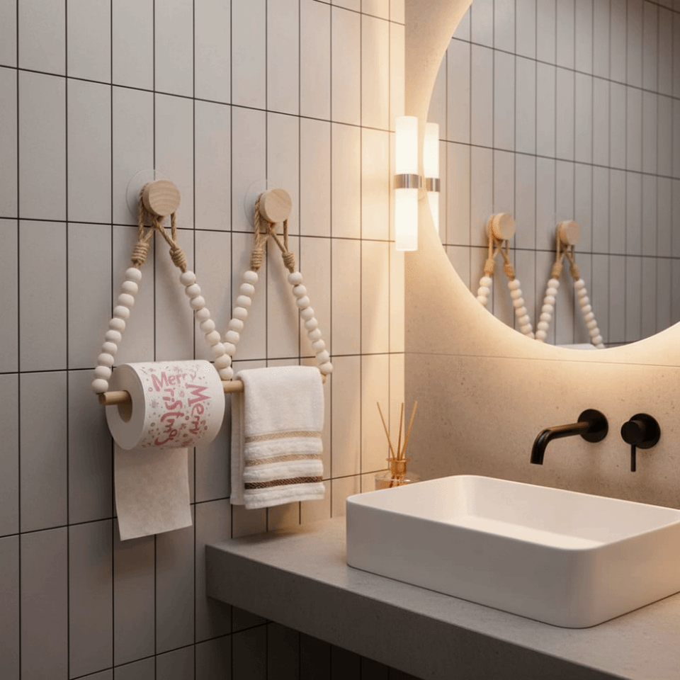 String Bead Detail Wood Tissue Holder Nordic Style Tissue Storage Rack ...