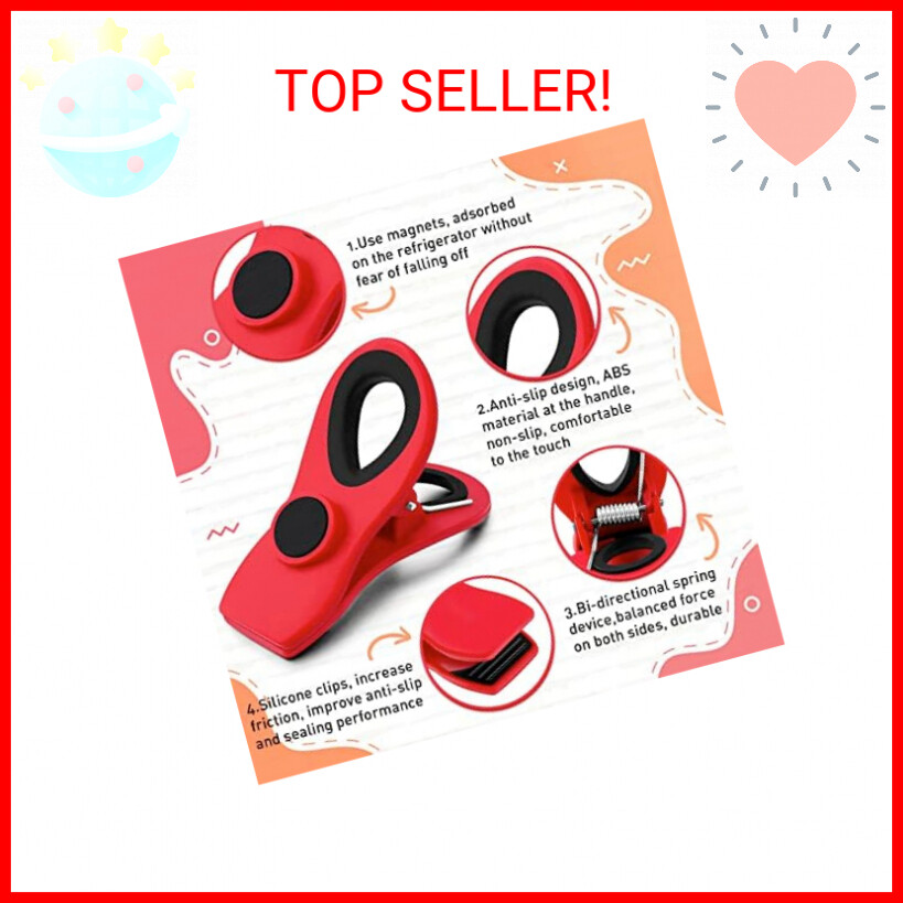 12 Pack Magnetic Chip Clips, Bag Clips Food Bag Clips for Food Packages ...