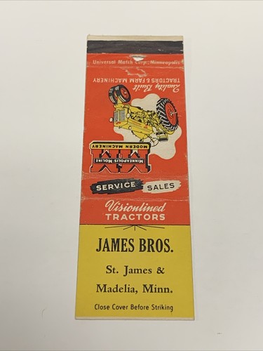 James Bros. Minneapolis-Moline Tractor Matchcover Madelia & St. James ...