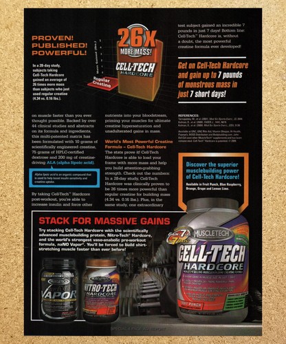 Cell Tech Hardcore Muscletech 26 x Mass - Magazine Print Ads Ephemera ...