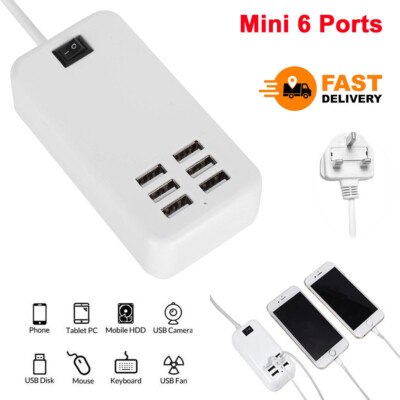 Multi 6-Ports USB Phone Charger Socket Fast Charging Station Adapter 3A ...