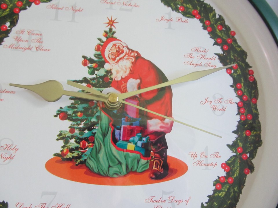 Christmas Carol Musical Wall Clock FELDSTEIN Santa With Tree | eBay