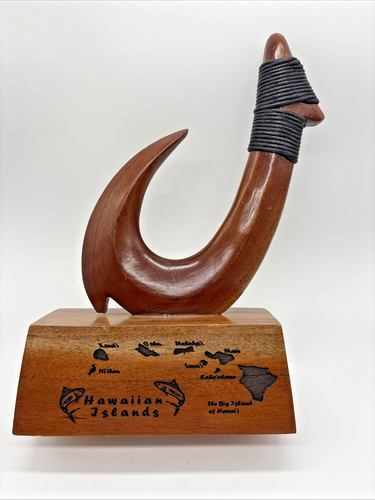 Hawaiian Koa Wood Fish Hook 9.5 " Polynesian Sculpture Hawaiian islands ...
