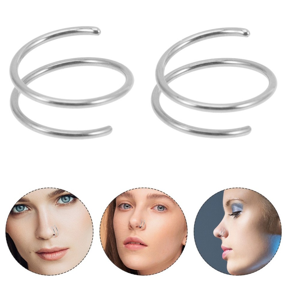 2pcs Nose Rings for Women Spiral Nose Rings Hoops Stainless Steel Nose ...