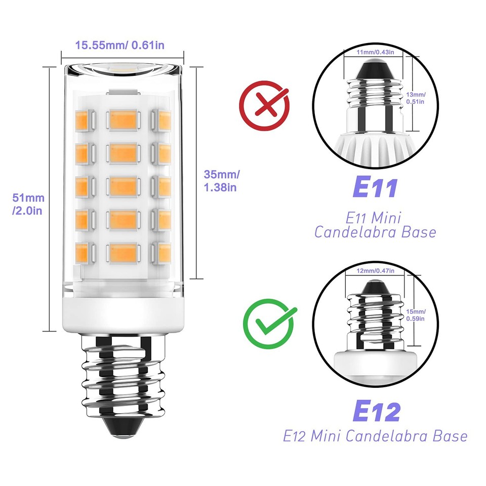 6 Pack E12 Candelabra LED Bulb 4W, 40Watt Equivalent to Halogen, AC120V ...