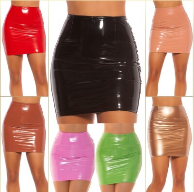Koucla Wetlook Lederlook High Waist Rock Lack Optik Minirock Milax ...